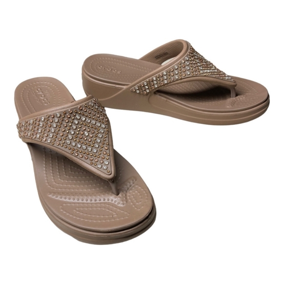 CROCS | Shoes | Crocs Monterey Shimmer Womens Wedge Sandals Slides Flip ...